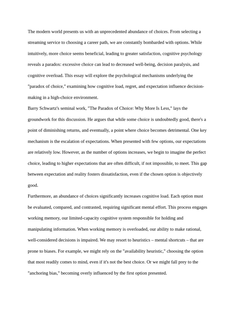 The Modern World Presents Us With An Unprecedented Abundance of Choices | PDF | Choice | Cognition
