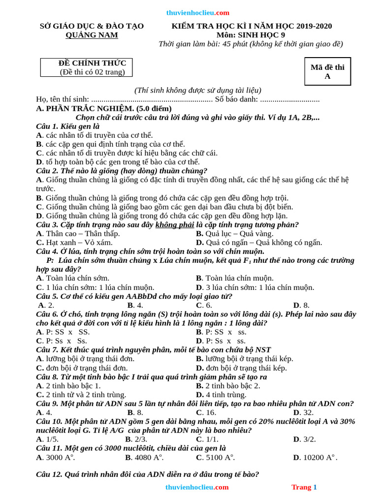 thuvienhoclieu.com-De-thi-HK1-Sinh-9-Quang-Nam-19-20 (2) | PDF