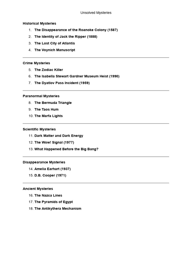 Unsolved Mysteries | PDF