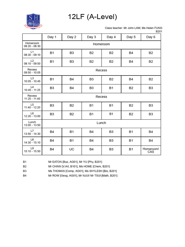 2024 - 25 Timetable 12LF A-Level | PDF