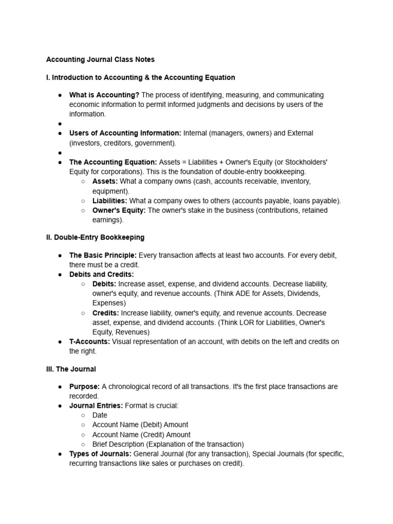 Accounting Journal Class Notes | PDF | Debits And Credits | Equity ...
