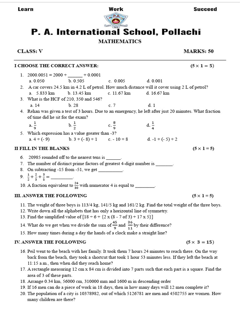 Talent Maths 5 | PDF | Numbers | Arithmetic