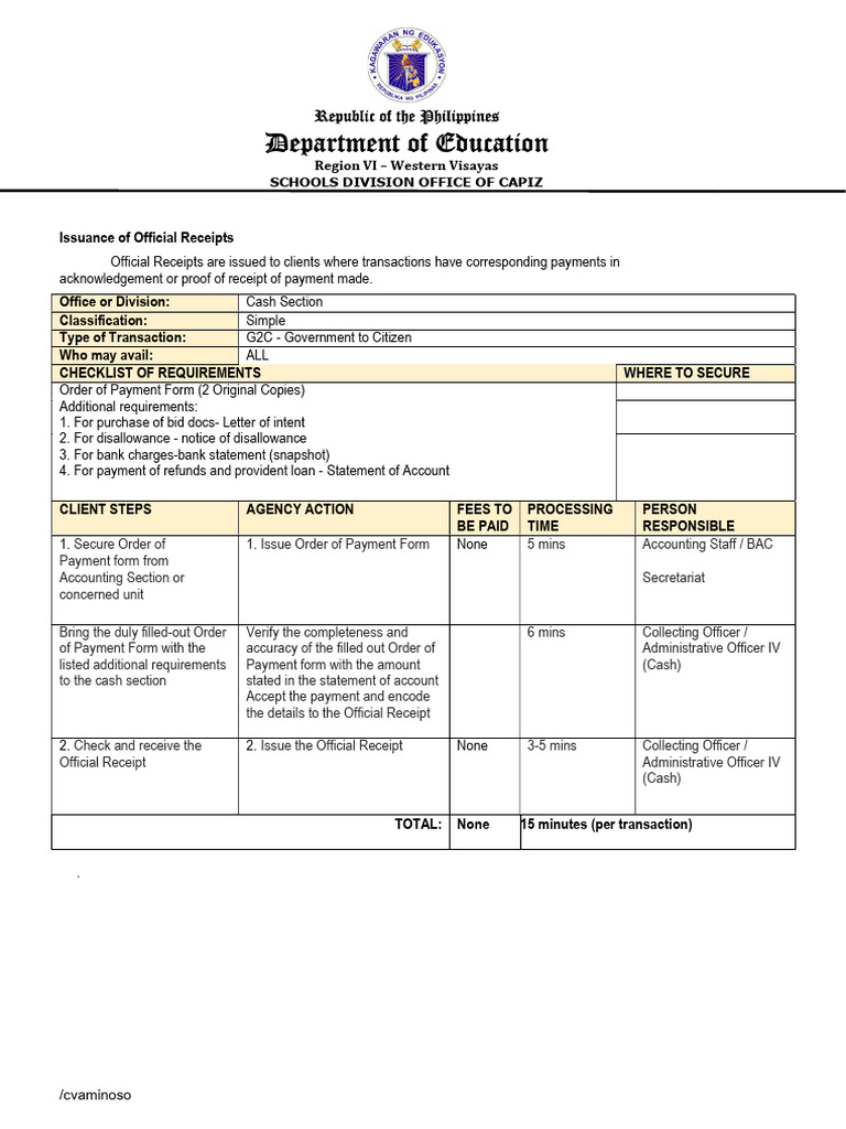 Issuance of Official Receipts | PDF | Receipt | Payments