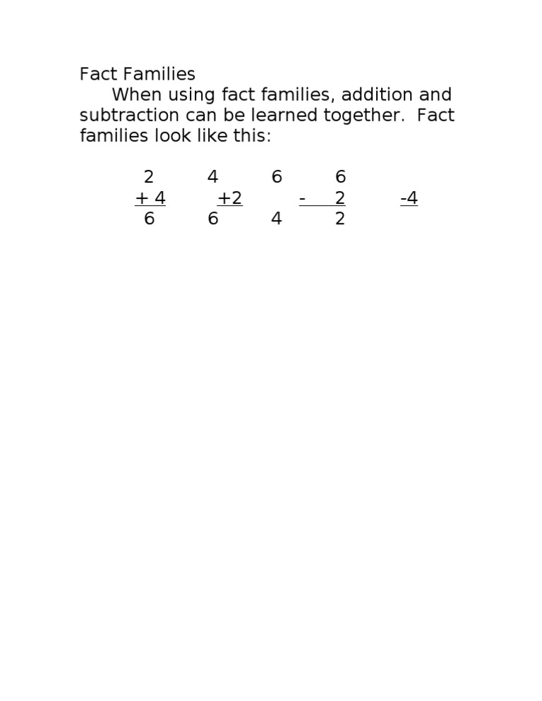 Understanding Fact Families in Math | PDF | Teaching Methods & Materials