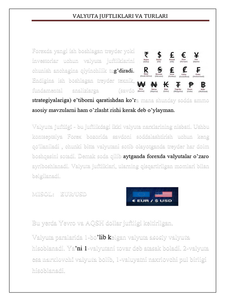 3-DARS. Valyuta Juftliklari Va Turlari | PDF