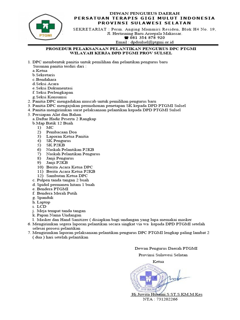 Prosedur Pelaksanaan Pelantikan DPC Ptgmi | PDF