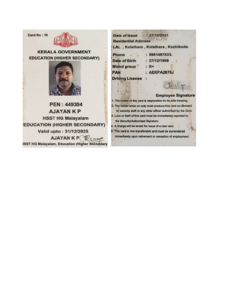 Ajayan Official Id Card | PDF