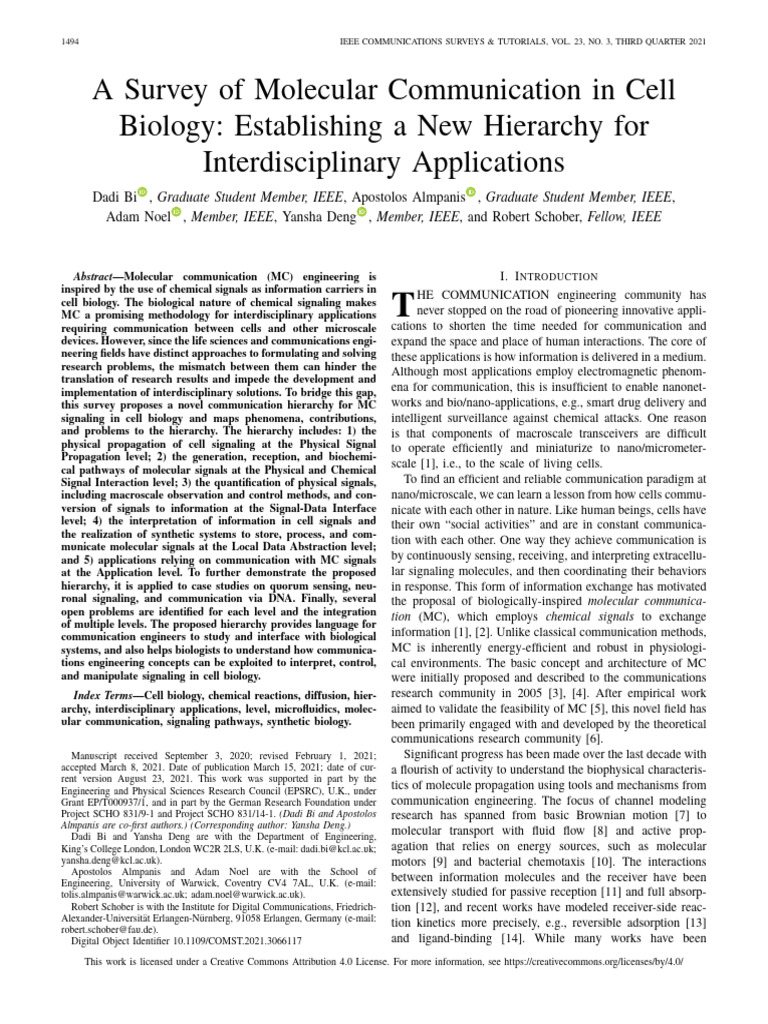 A Survey of Molecular Communication in Cell Biology Establishing a New Hierarchy for ...
