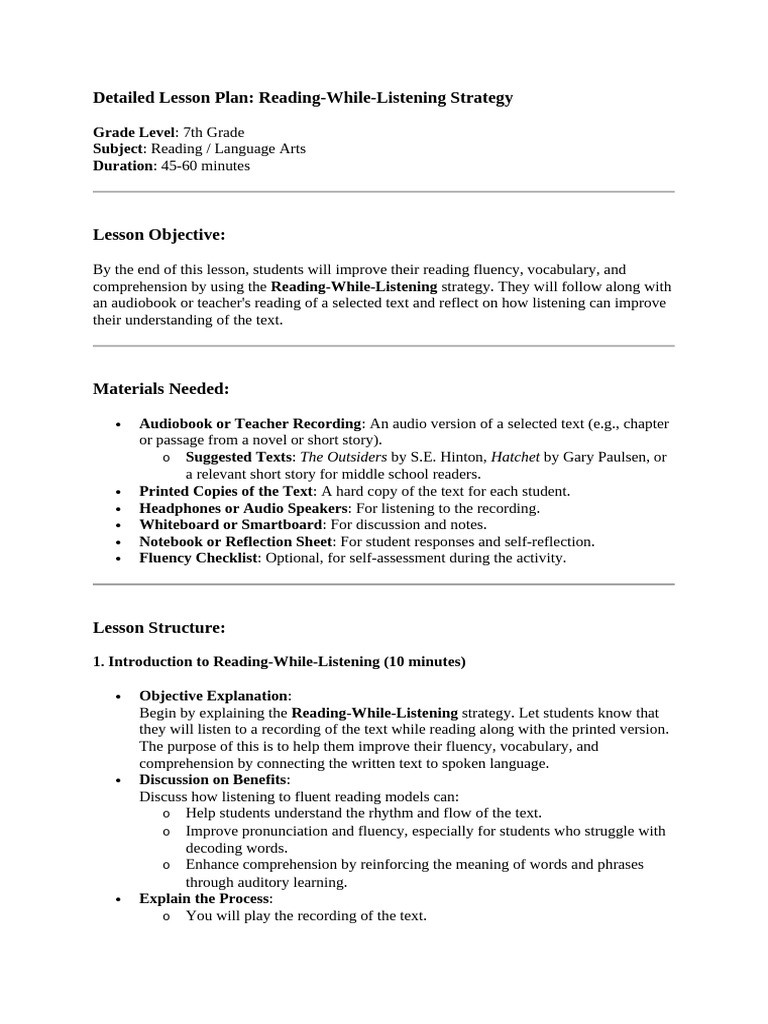 Reading While Listening Strategy | PDF | Reading Comprehension | Fluency