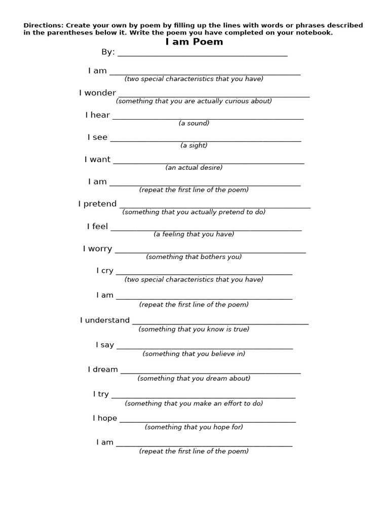 I Am Poem Creative Writing 25 | PDF