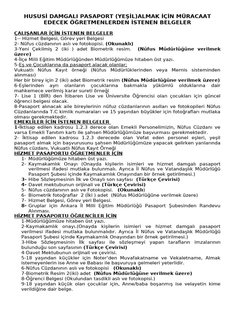 Hususi Damgali Pasaport Istenen Belgeler | PDF