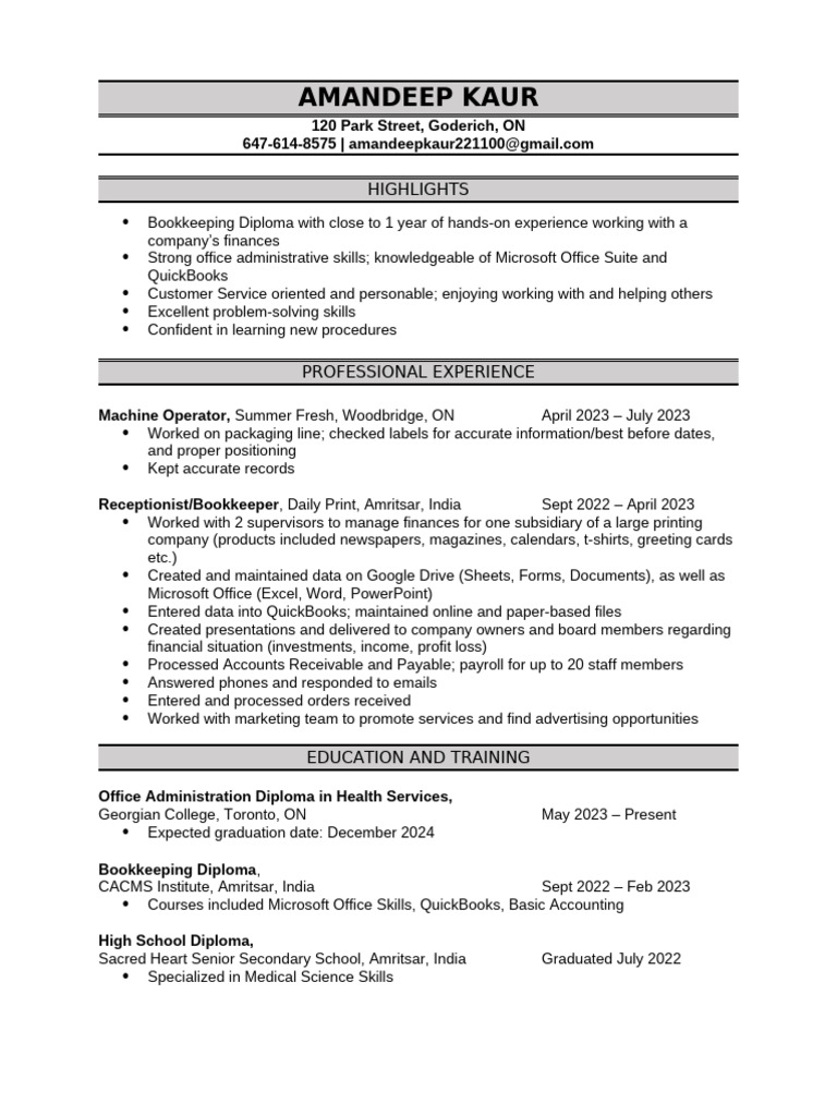 KAUR, Amandeep - Resume | PDF