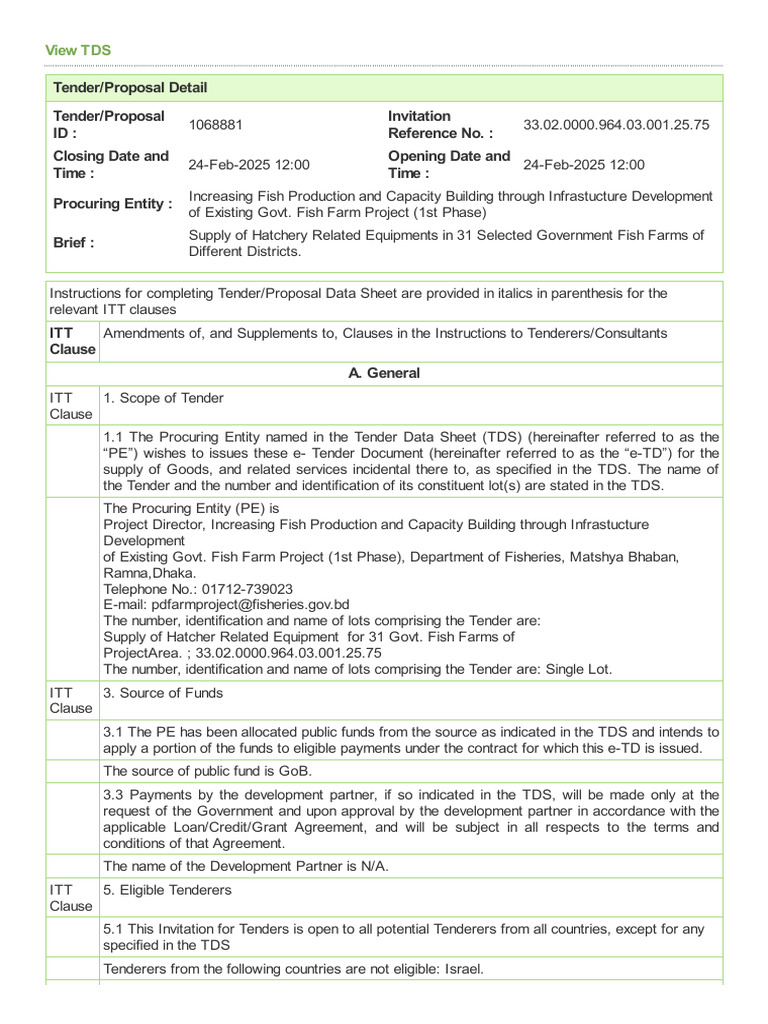 section2_Tender Data Sheet 106881 | PDF | Percentage | Specification (Technical Standard)