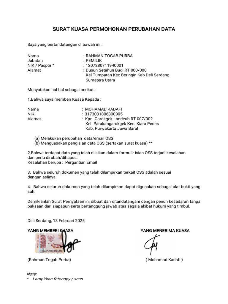 Surat Kuasa Oss | PDF