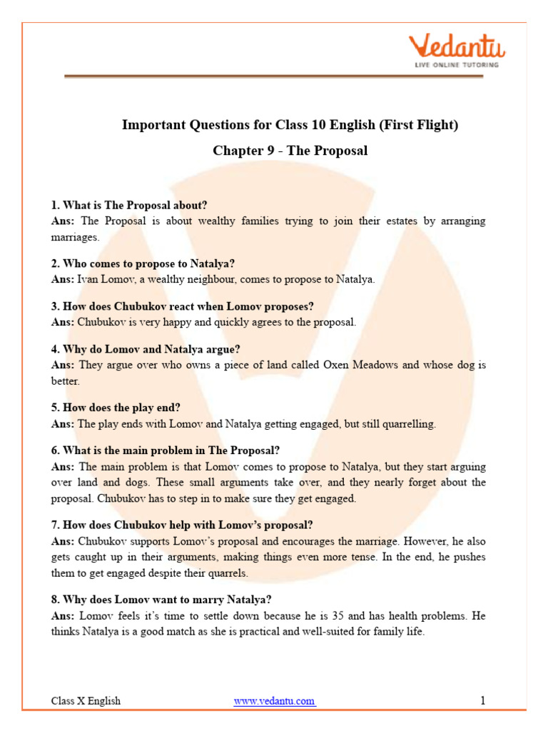 Important Questions For Class 10 English (First Flight) Chapter 9 PDF ...