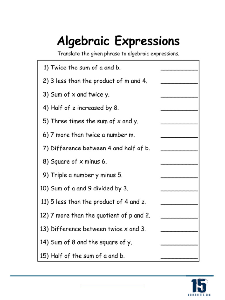 WS Algebraic Expression_Phrase to Algebraic Exp | PDF