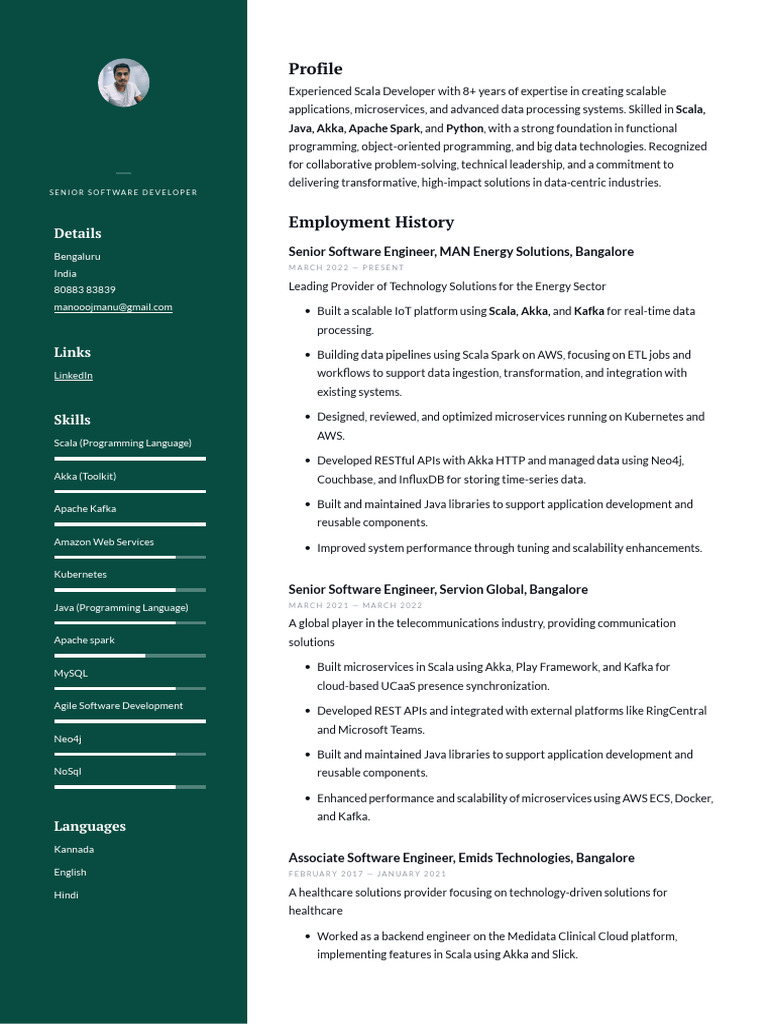 Manoj Kumar Senior Software Developer | PDF | Apache Spark | Scala (Programming Language)