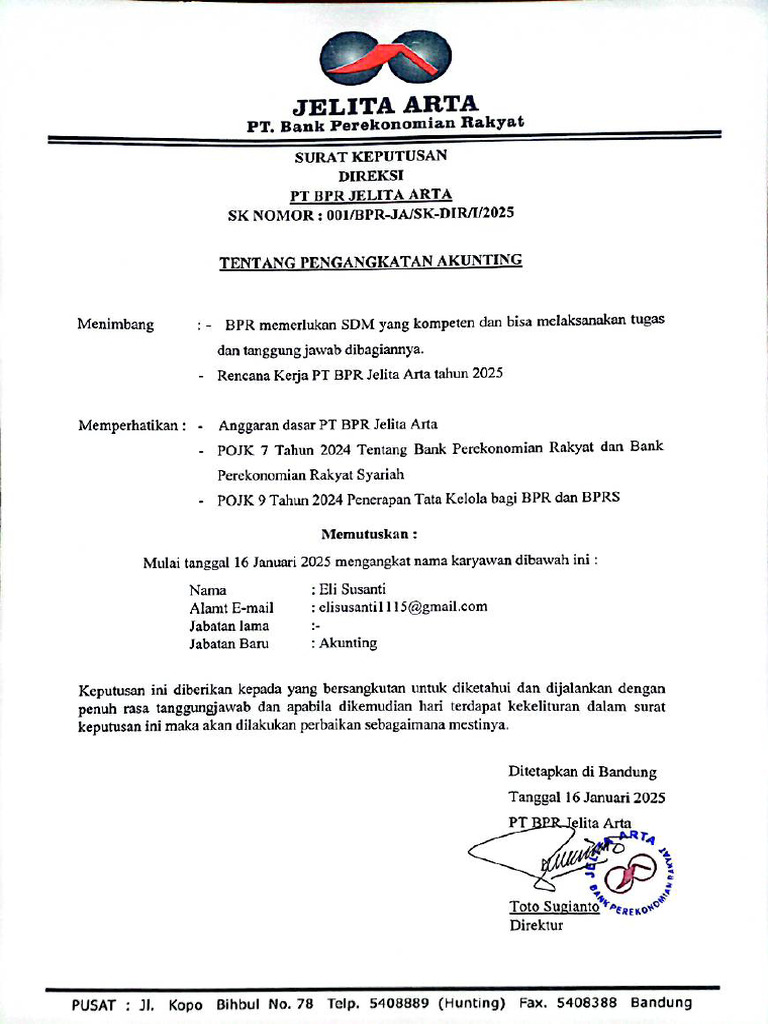 SK Pengangkatan Akunting Eli Dan Teller Intan | PDF