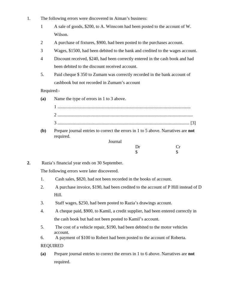 Errors And Correction Pdf