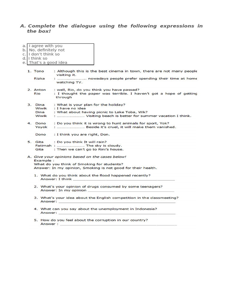 Dialogue Completion Exercise | PDF