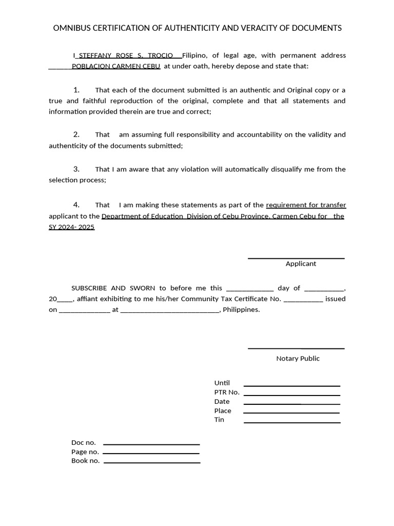 Omnibus Certificate | PDF