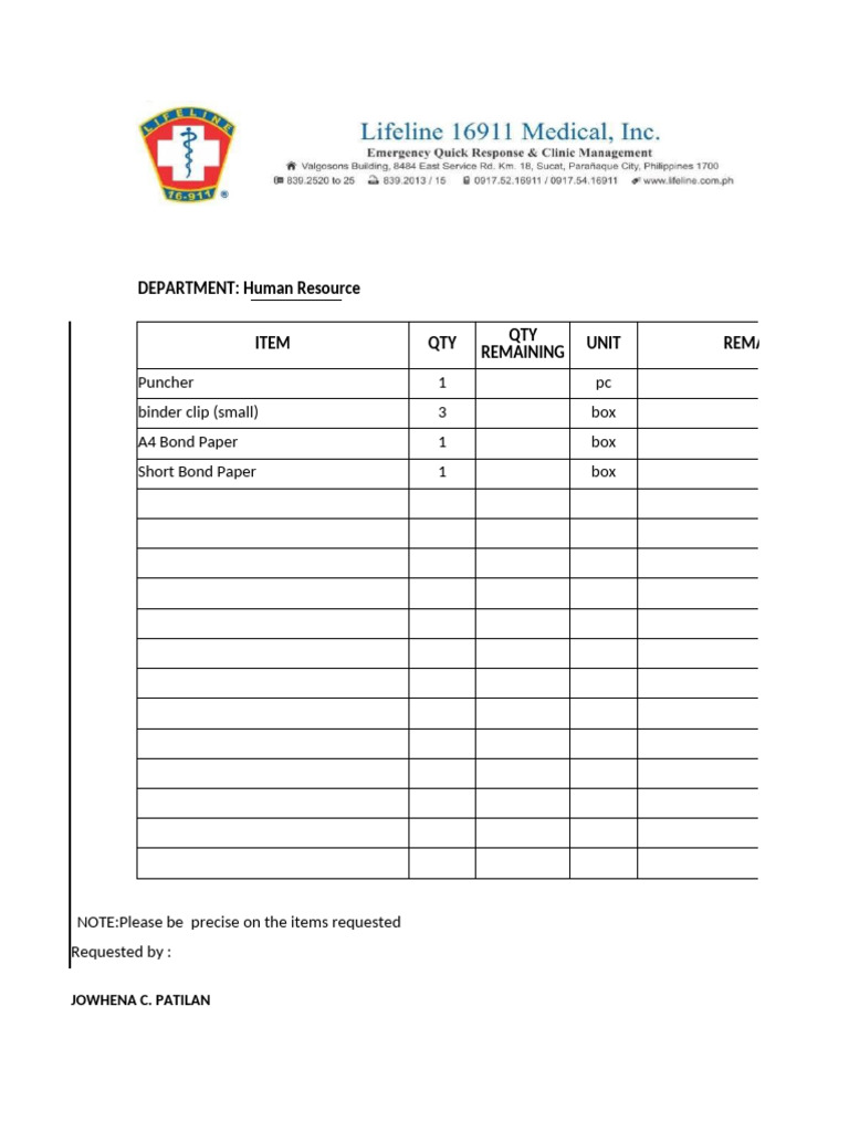 Office Supplies Request Form | PDF