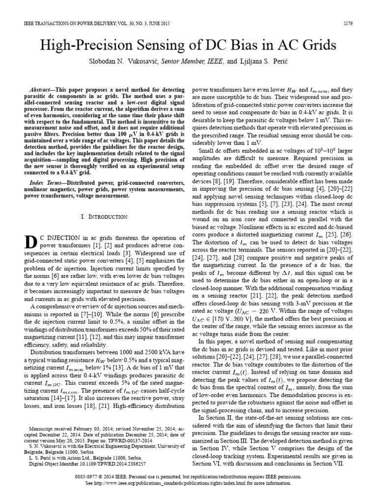 High-Precision Sensing of DC Bias in AC Grids | PDF | Transformer ...