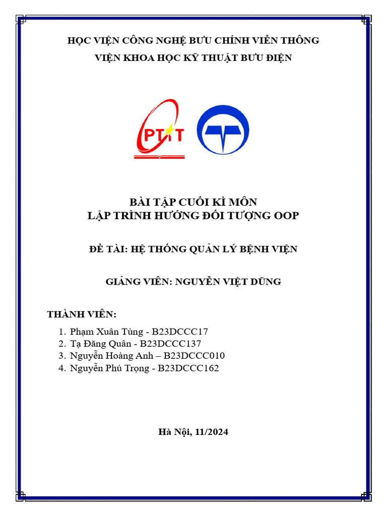 Báo Cáo Bài Tập Lớn Lập Trình Hướng Đối Tượng OOP | PDF
