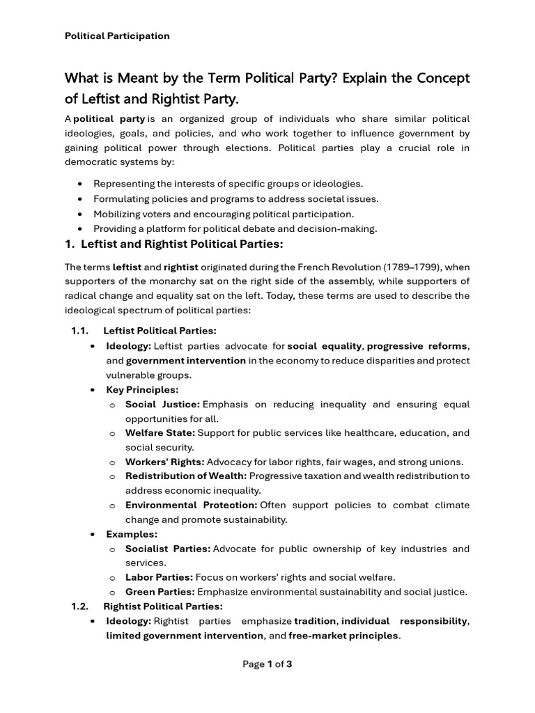 What Is Meant by The Term Political Party. Explain The Concept of ...