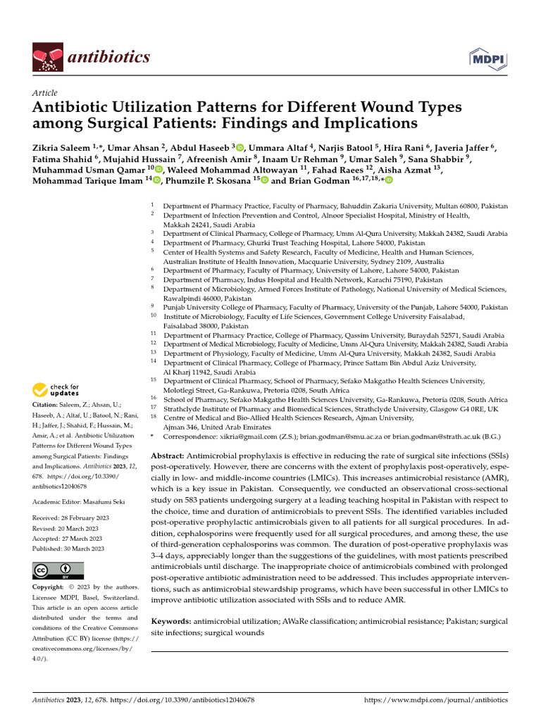 Antibiotic Utilization Patterns For Different Wound Types Among ...