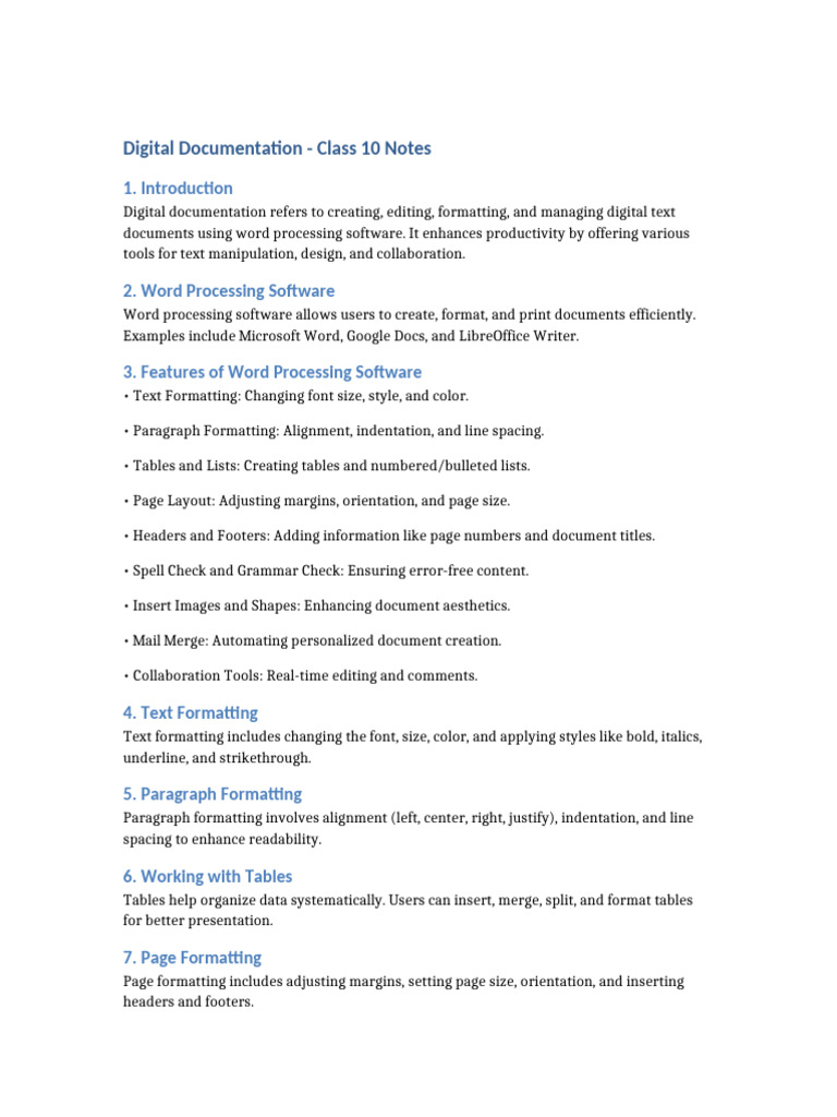 Digital Documentation Class 10 Notes | PDF