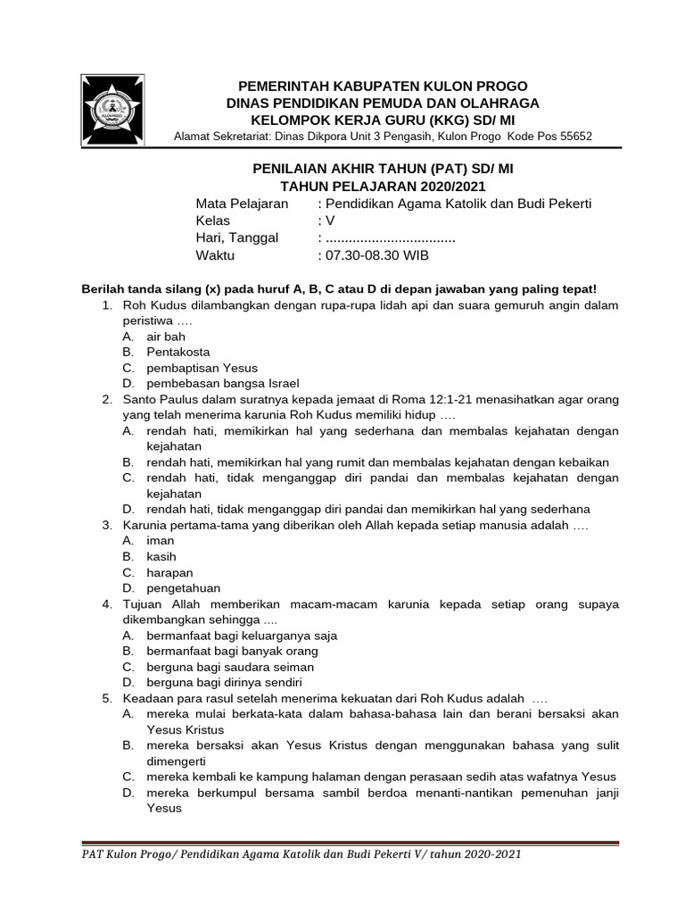 SOAL PAT PAKat KELAS KELAS V | PDF