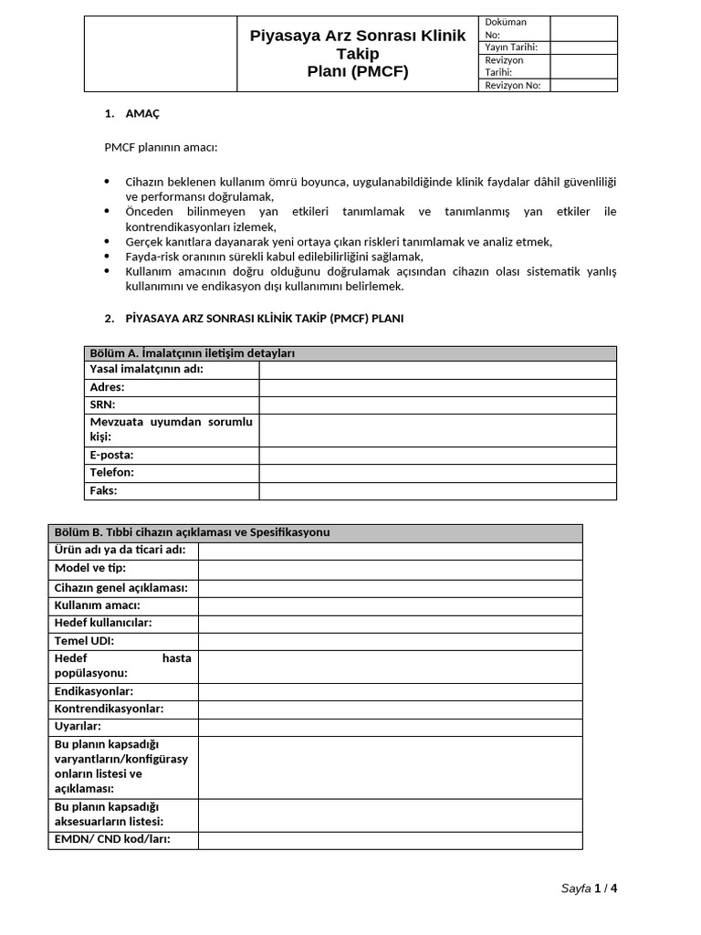 Piyasaya Arz Sonrası Klinik Takip (PMCF) Planı | PDF
