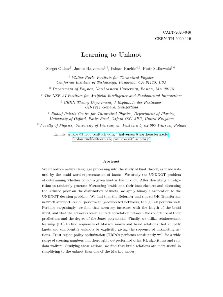 Learning To Unknot | PDF | Mathematics | Geometry
