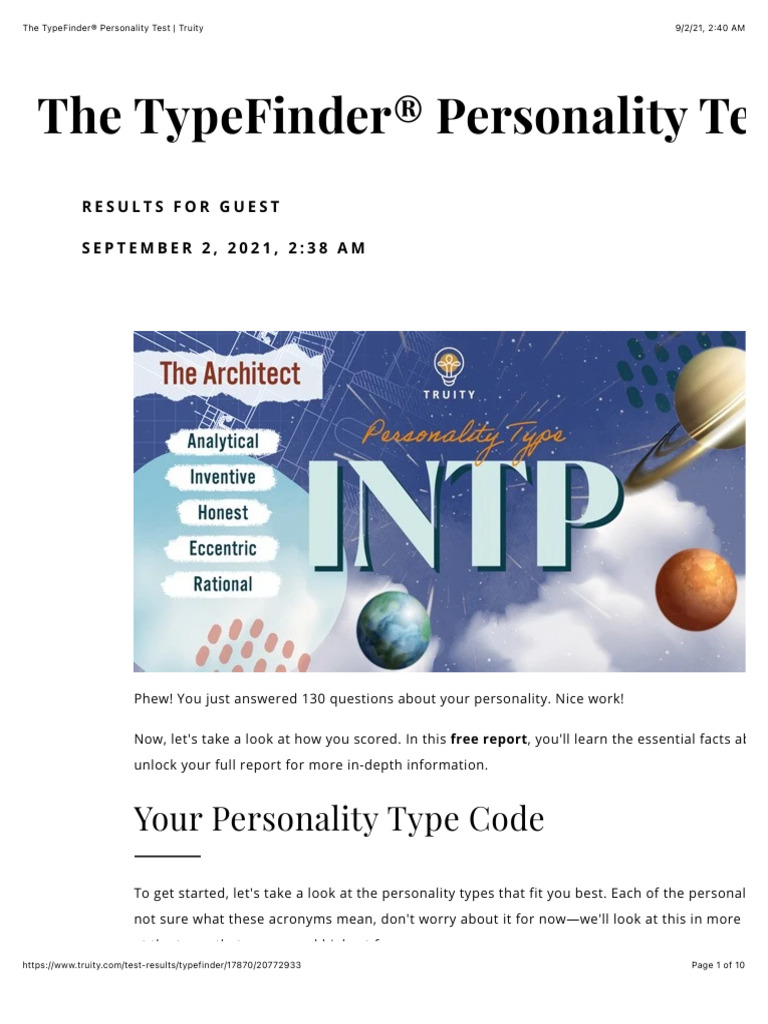 The TypeFinder® Personality Test | Truity | PDF | Extraversion And ...