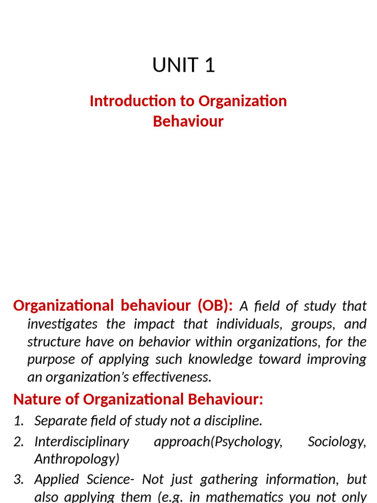 OB UNIT 1 | PDF | Organizational Behavior | Industrial And Organizational Psychology