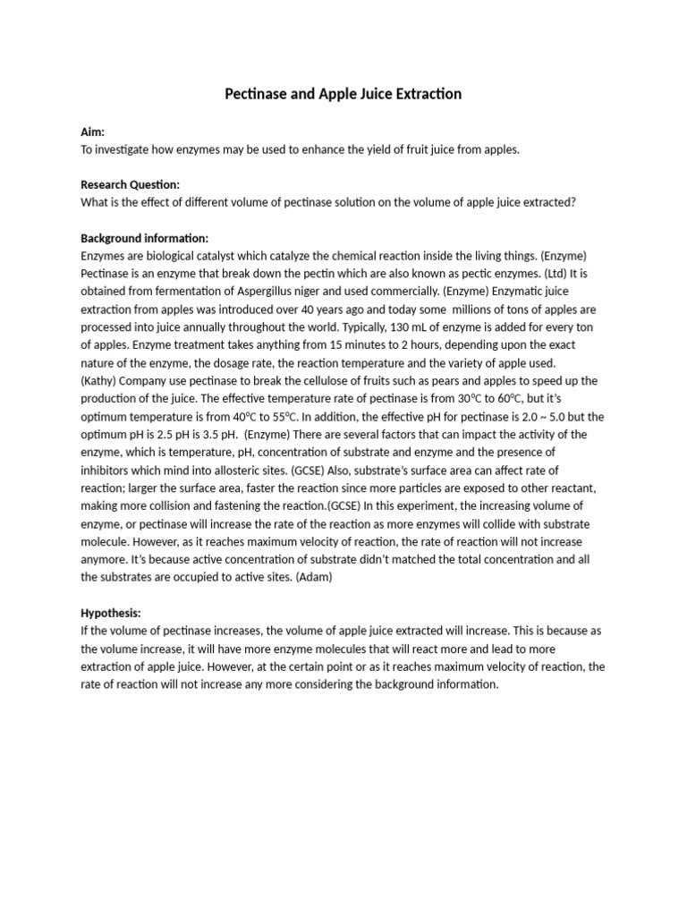 Pectinase and Apple Juice Extraction | PDF | Enzyme | Chemistry