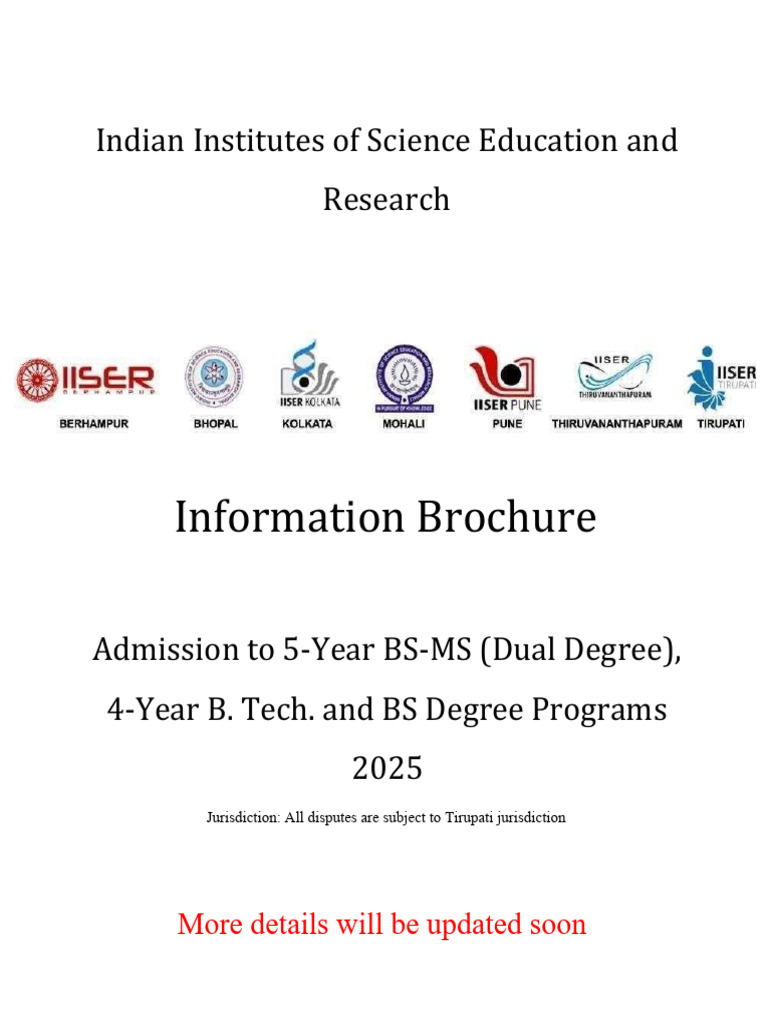 IISER Admission Info 2025: BS-MS & B.Tech | PDF