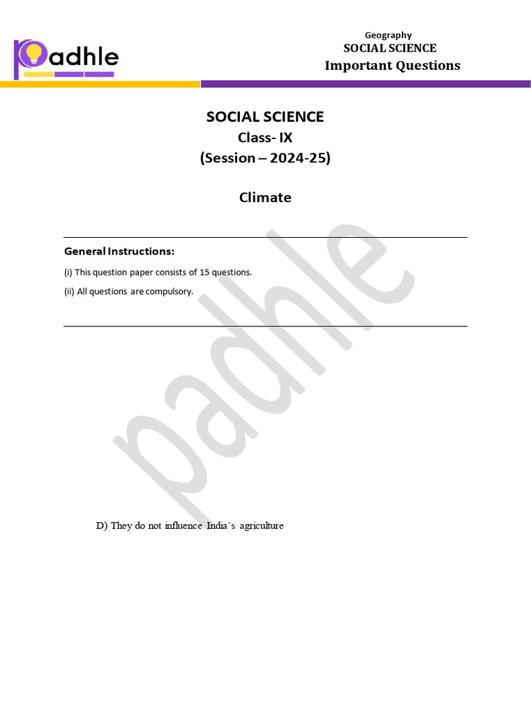 Climate - Geography Sailaab - MIQ by Just Padhle | PDF | Monsoon | Rain