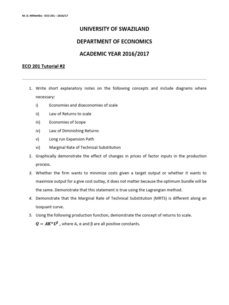 ECO 201 Tutorial 3 | PDF