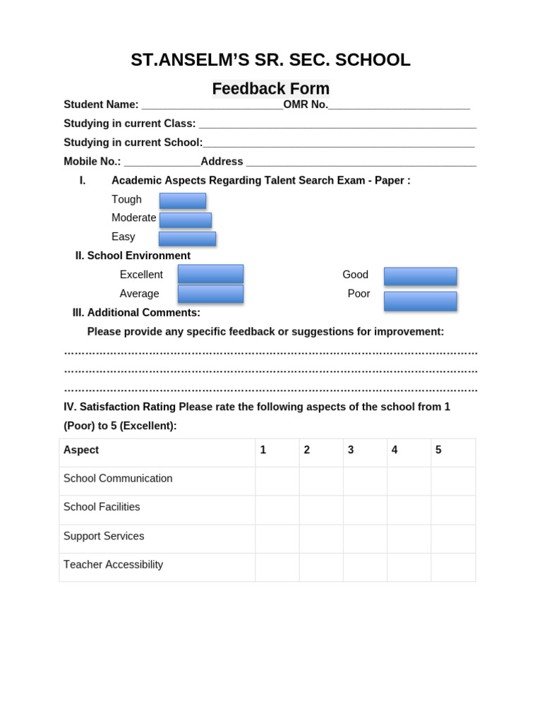 School-Feedback-Form-for-Parents-Sample-PDF | PDF
