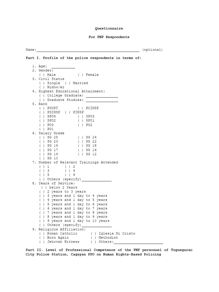 Questionaire Final Tolens | PDF | Police | Discrimination