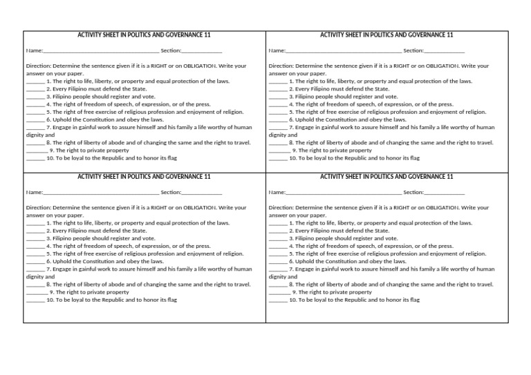 ACTIVITY SHEET IN POLITICS AND GOVERNANCE 11 | PDF | Liberty | Free ...