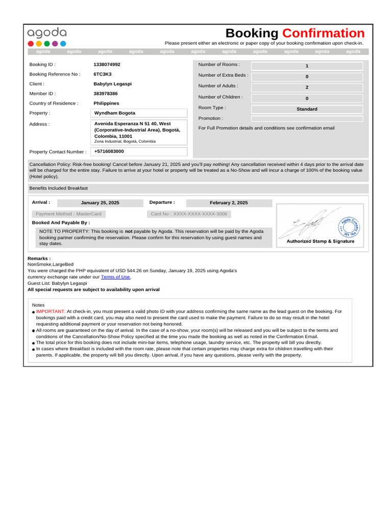 Confirmation For Booking ID # 1338074992 | PDF | Payments | Money