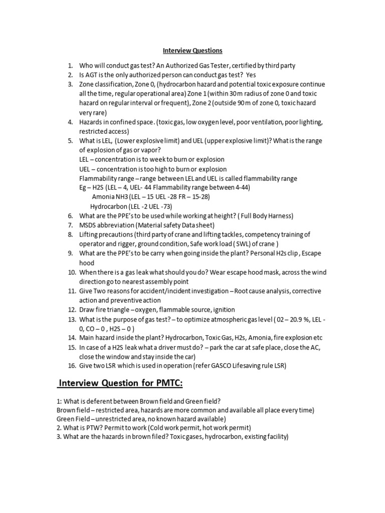 Interview & Exam Questions, Habshan-5 | PDF | Occupational Safety And ...