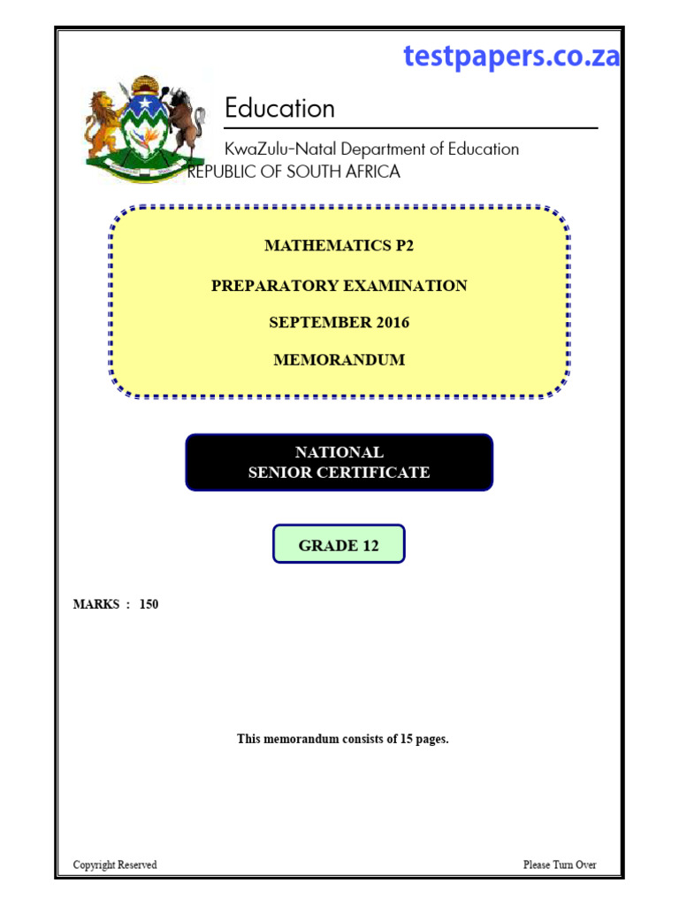 2016 Grade 12 Math Trial Exam Paper 2 KZN | PDF | Elementary ...