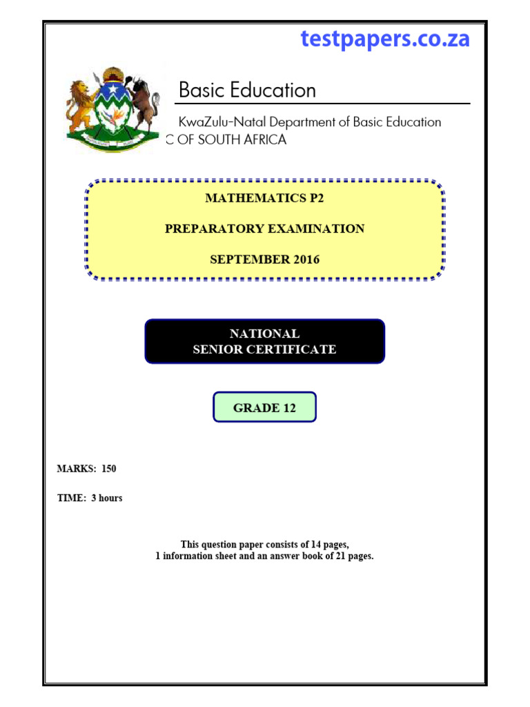 2016 Grade 12 Math Trial Exam Paper 2 KZN Memo | PDF | Circle | Line ...