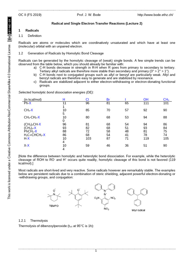 OCII FS2019 L02-Single-Electron CC | PDF | Radical (Chemistry ...