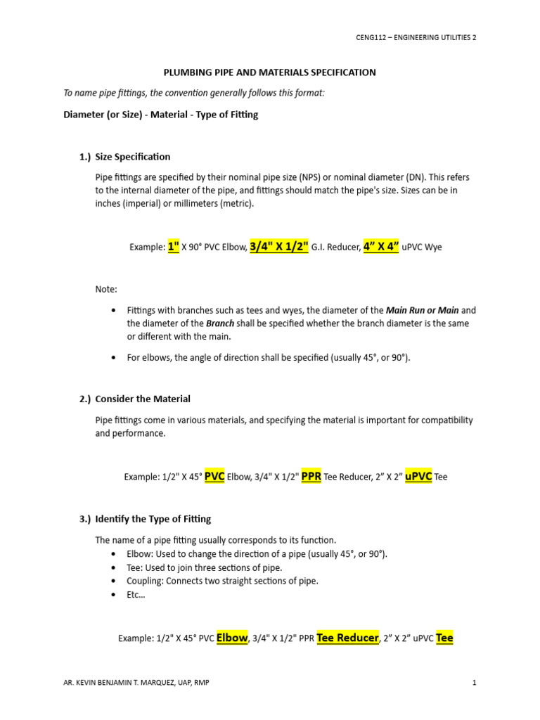 Lecture 5.1. Plumbing Fittings Specification | PDF