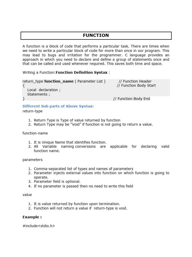 FUNCTION AND STRUCTURE | PDF | Parameter (Computer Programming) | Computer Engineering